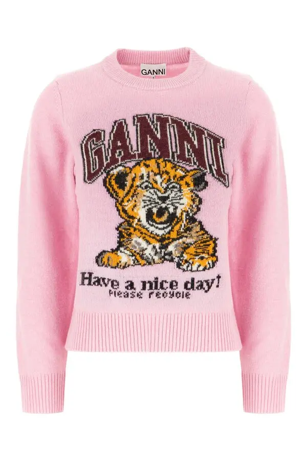 GANNI Have A Nice Day!" Tiger Graphic Knitwear - Multicolor