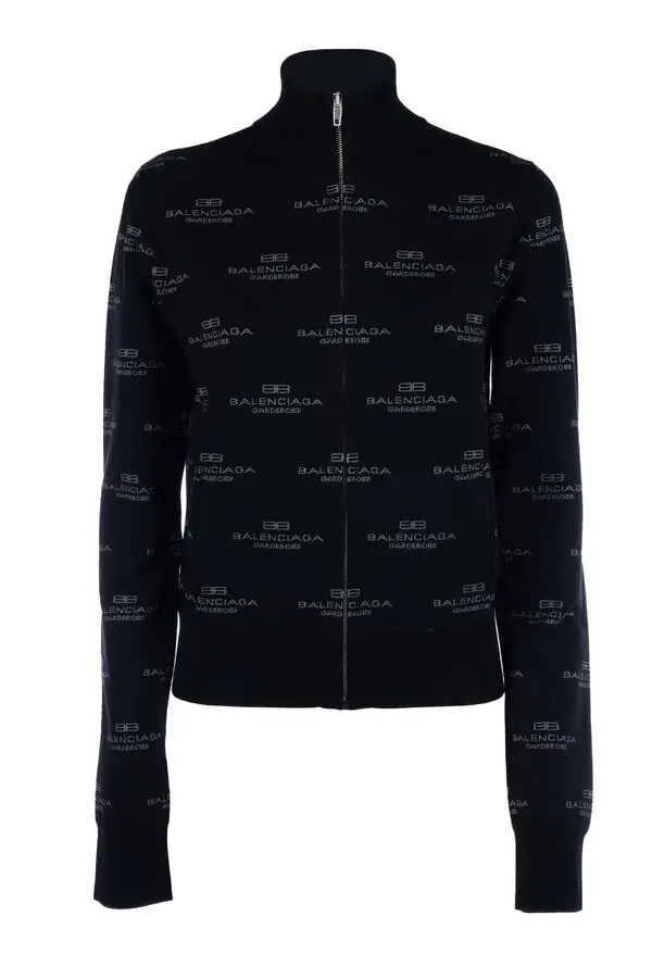 Balenciaga Zip Up Knitwear With All-over Logo Print - Multicolor