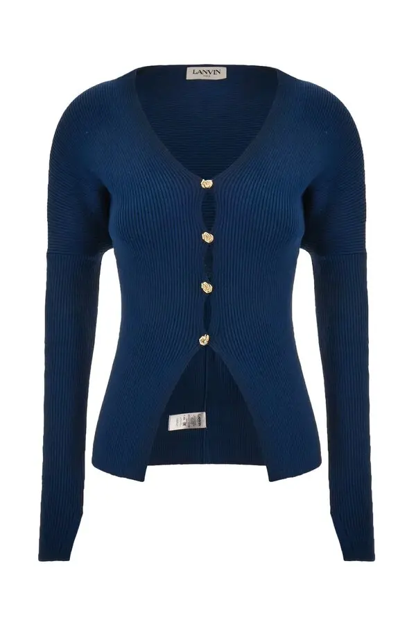 LANVIN Ribbed Button-detailed V-neck Knitwear