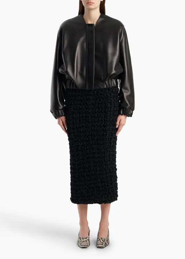 Khaite Leather Cropped Bomber Jacket - Black