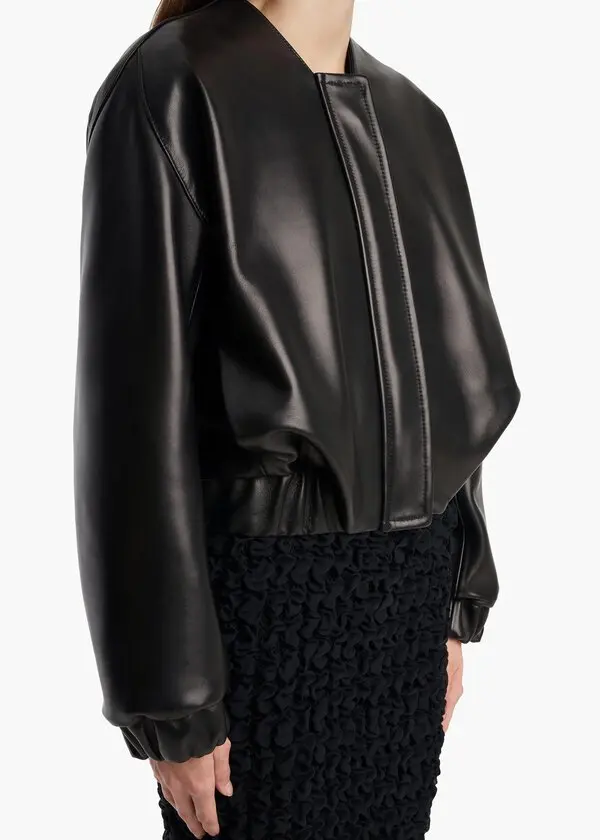 Khaite Leather Cropped Bomber Jacket - Black