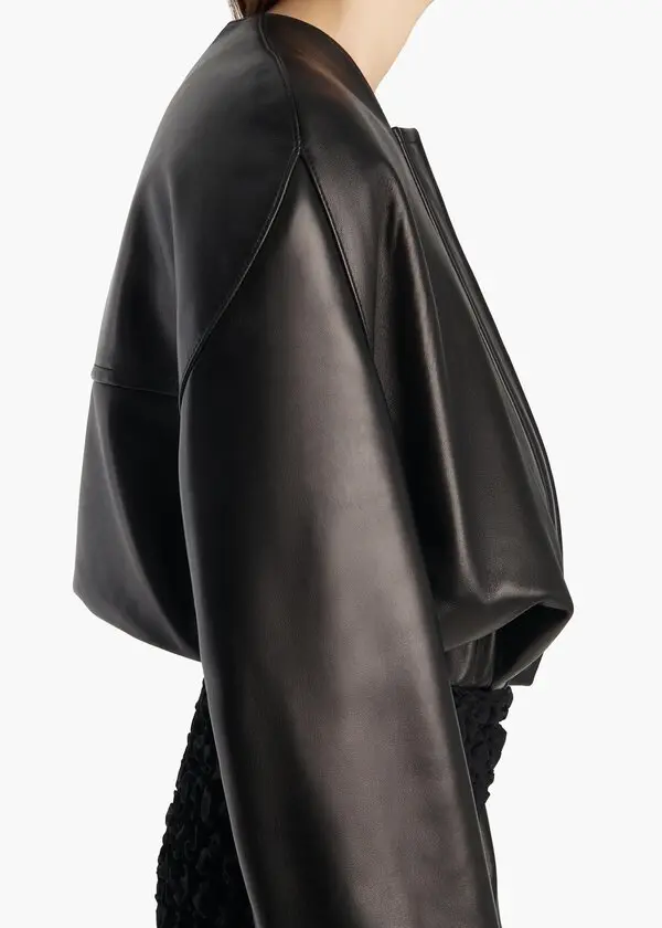Khaite Leather Cropped Bomber Jacket - Black