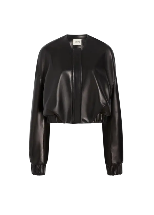 Khaite Leather Cropped Bomber Jacket - Black