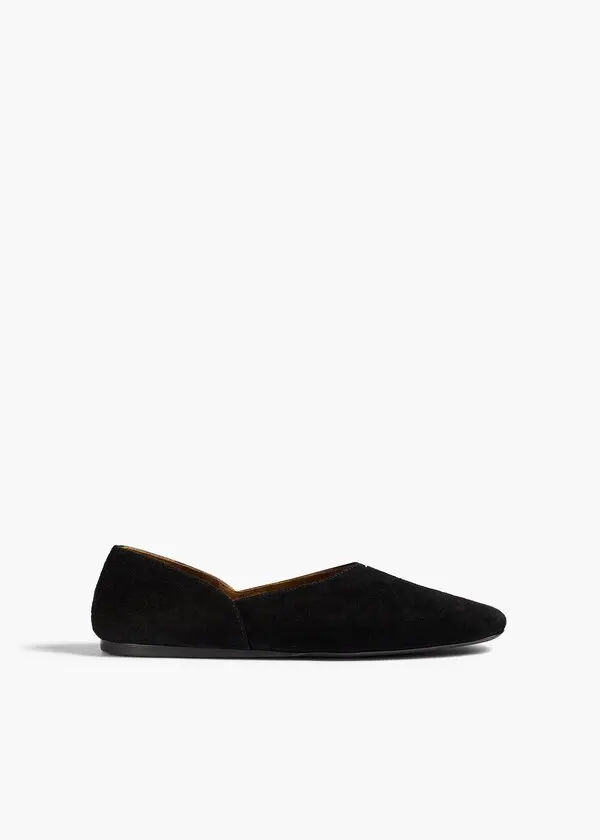 Khaite Jane Flat In Suede And Glazed Leather - Black