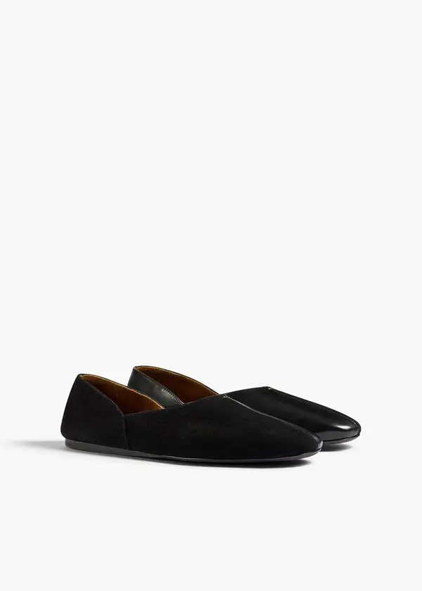Khaite Jane Flat In Suede And Glazed Leather - Black