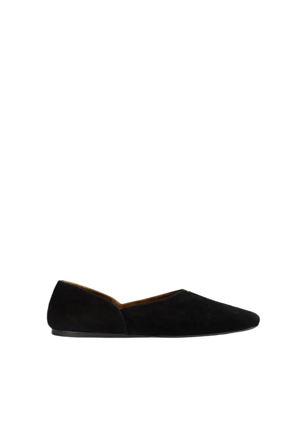Khaite Jane Flat In Suede And Glazed Leather - Black