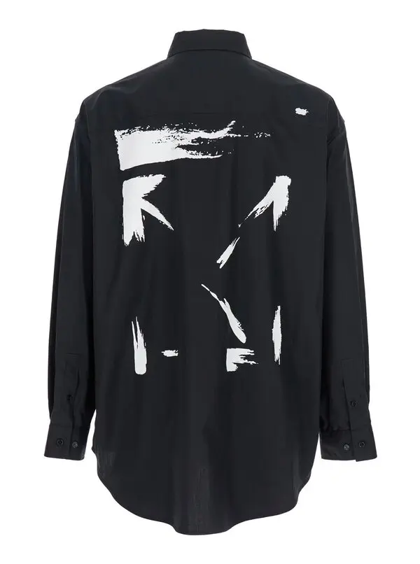 Off-White Brush Arrow' Black Shirt With Logo Lettering On The Front And Maxi Print On The Rear In Cotton Blend - Multicolor
