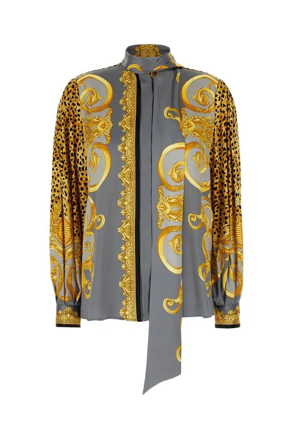 Versace Long Sleeve Printed Silk Blouse