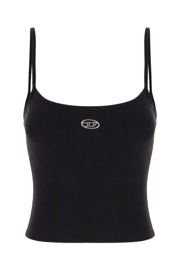 DIESEL® Ribbed Cropped Tank Top With Logo Detail