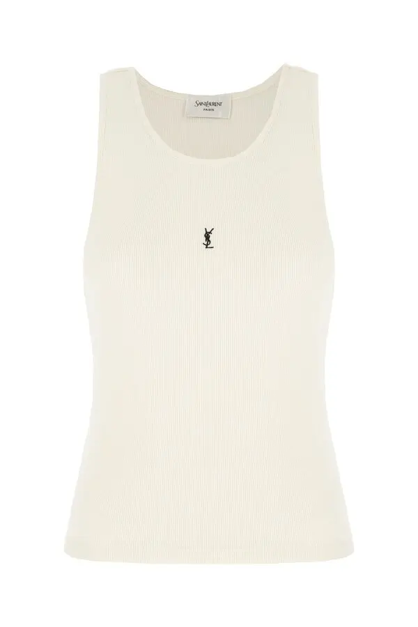 Saint Laurent Ribbed Tank Top With Logo Detail