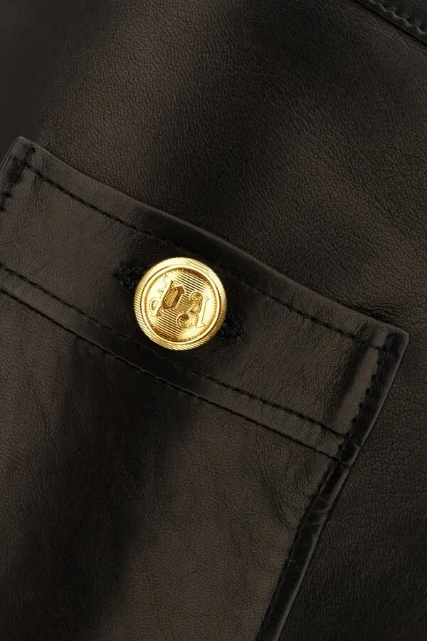 Palm Angels Leather Flared Trousers With Gold Tone Buttons