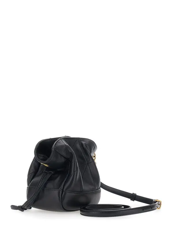 Saint Laurent Leather Crossbody Bag With Drawstring Closure And Cassandre Plaque - Black