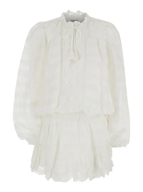 Isabel Marant Étoile Preya' Embroidered Cotton Blend Dress With Tassel Detail - Multicolor