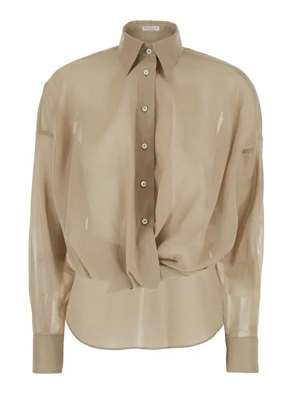 Brunello Cucinelli Beige Cotton Draped Shirt - Multicolor