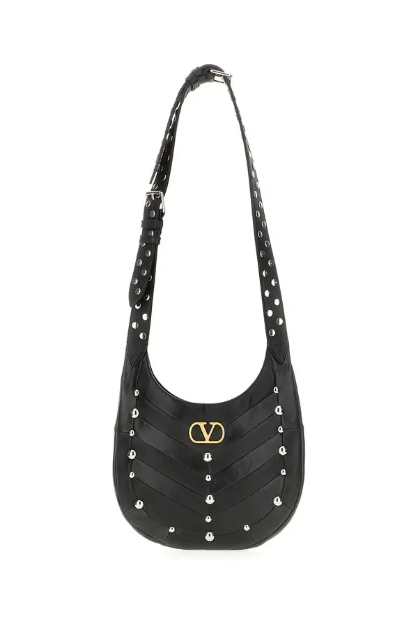 Valentino Garavani Black Leather Studded Shoulder Bag