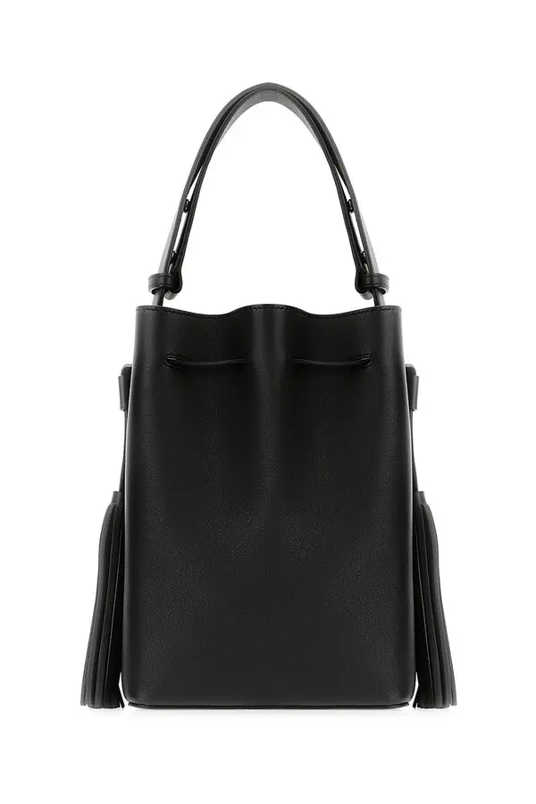 Valentino Garavani Black Leather Bucket Bag With Drawstring And Tassels - Multicolor