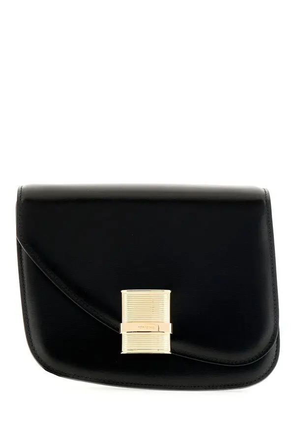 FERRAGAMO Black Leather Crossbody Bag With Gold Tone Clasp - Multicolor