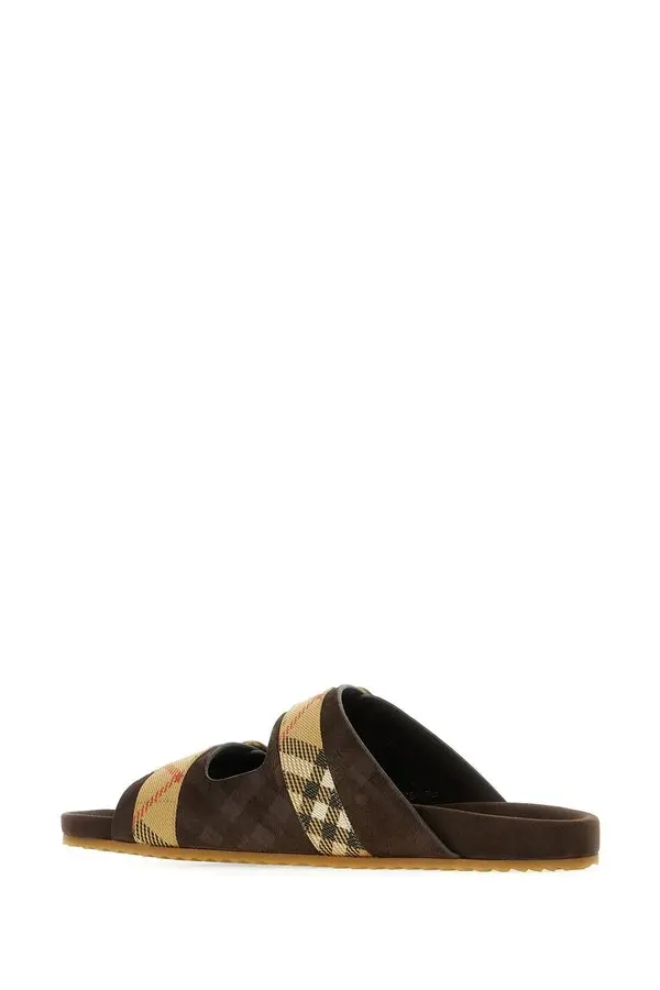 Burberry Checked Slides With Buckle Detailing