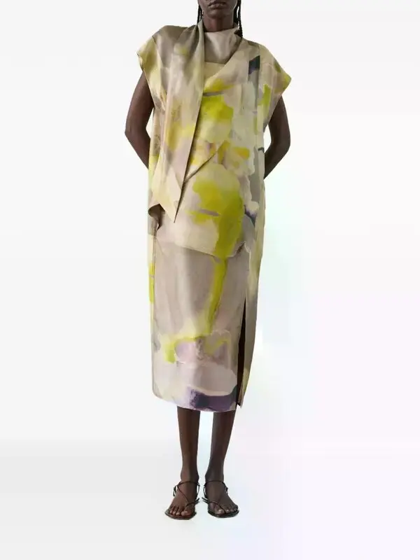 Soeur Iberis Silk-satin Abstract Print Midi Dress