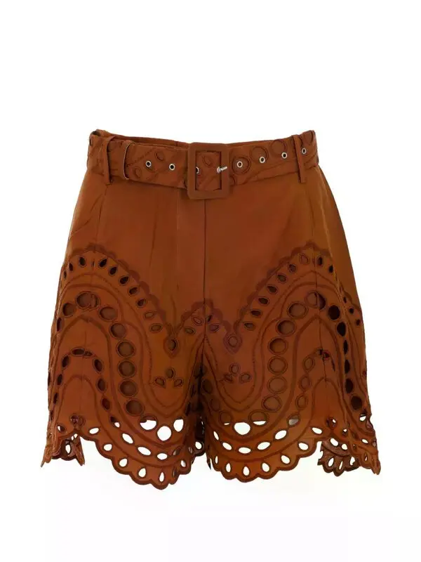 Charo Ruiz Ibiza Dune Broderie-anglaise Shorts - Brown