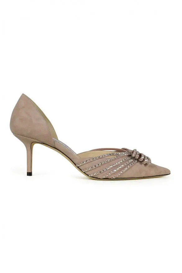 JIMMY CHOO Kaitence 65 Suede Pumps With Crystal Embellished Bow - Pink