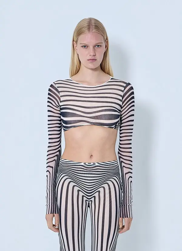 JEAN PAUL GAULTIER Re-edition Body Morphing Long Sleeve Mesh Top - Gray