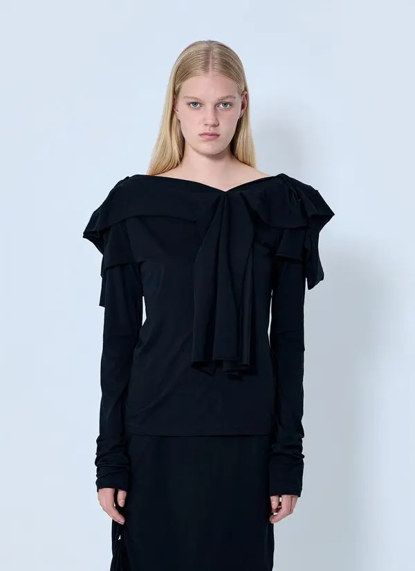 Yohji Yamamoto Supima Single Jersey Big Collar Top - Black