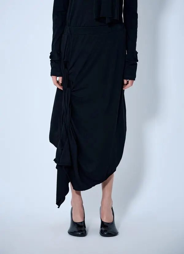 Yohji Yamamoto Asymmetric Draped Cotton Skirt - Black