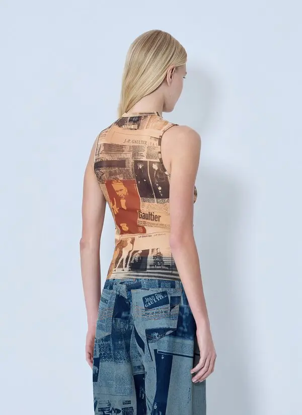 JEAN PAUL GAULTIER Mesh Printed Journal Tank Top