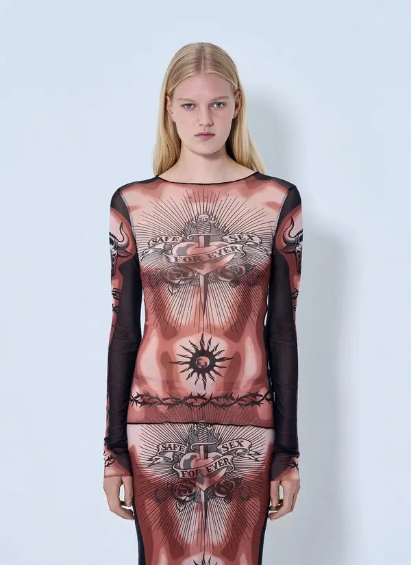 JEAN PAUL GAULTIER Re-edition Safe Sex Tattoo Longsleeve Top - Brown