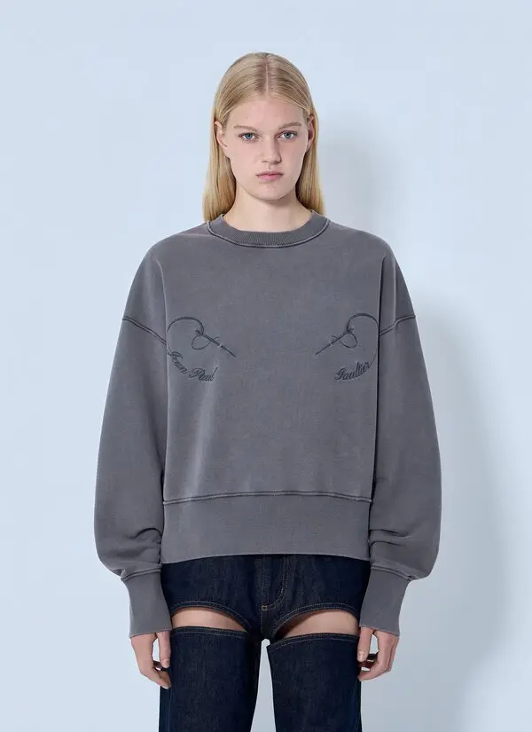 JEAN PAUL GAULTIER Fleece Crewneck Sweatshirt With Embroidered Detail - Gray