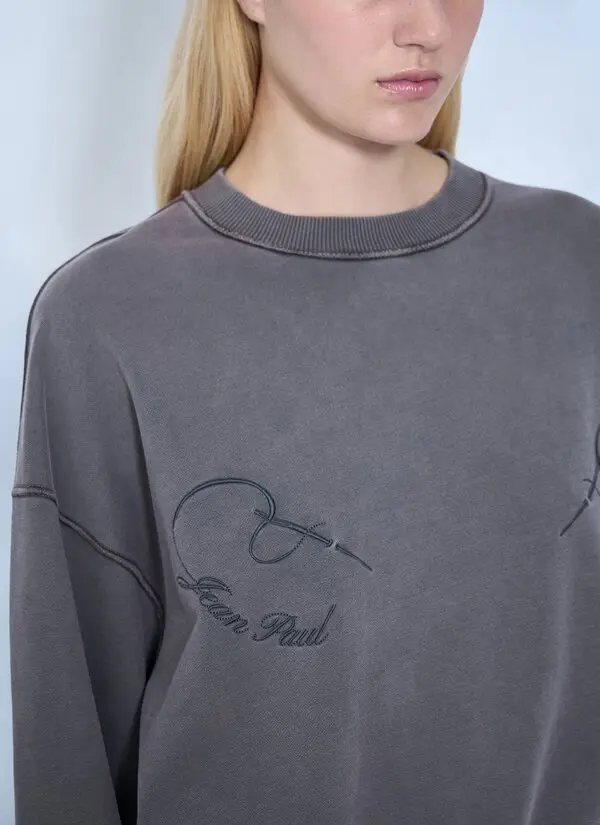 JEAN PAUL GAULTIER Fleece Crewneck Sweatshirt With Embroidered Detail - Gray
