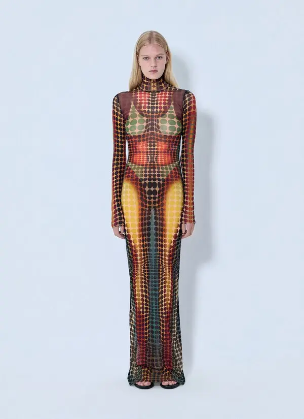 JEAN PAUL GAULTIER Re-edition Long Sleeve High Neck Maxi Dress - Brown
