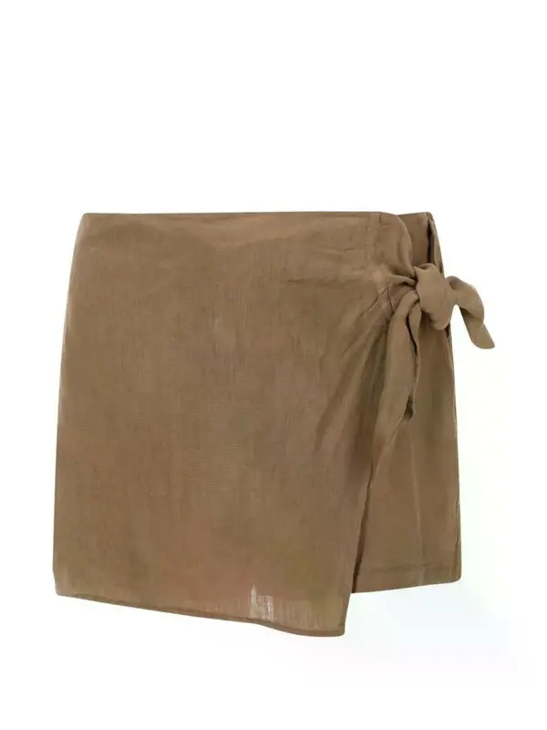 120% Lino Wrap Shorts With Side Tie - Brown