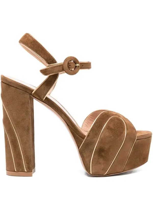 GIANVITO ROSSI Tamara Suede Leather Platform Block Heel Sandals - Multicolor
