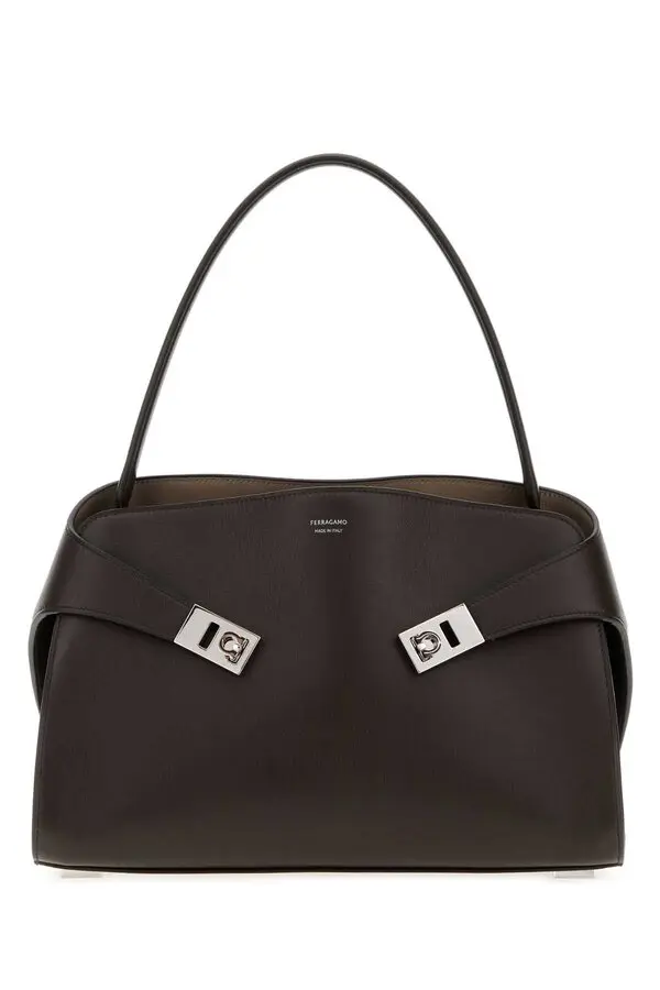 FERRAGAMO Salvatore Dark Leather Medium Hug Soft Shoulder Bag - Brown