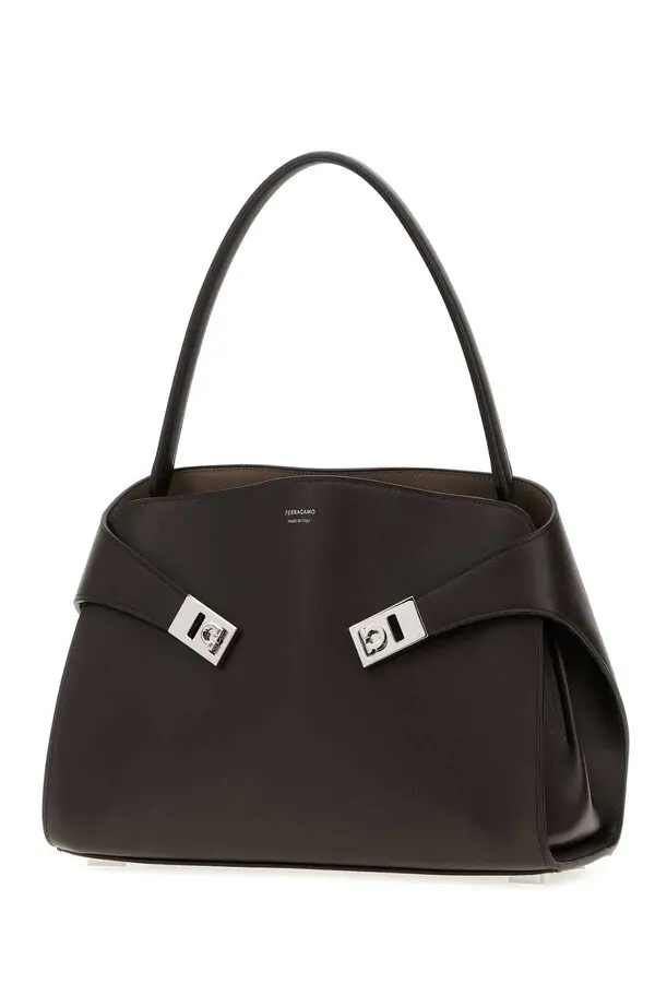 FERRAGAMO Salvatore Dark Leather Medium Hug Soft Shoulder Bag - Brown