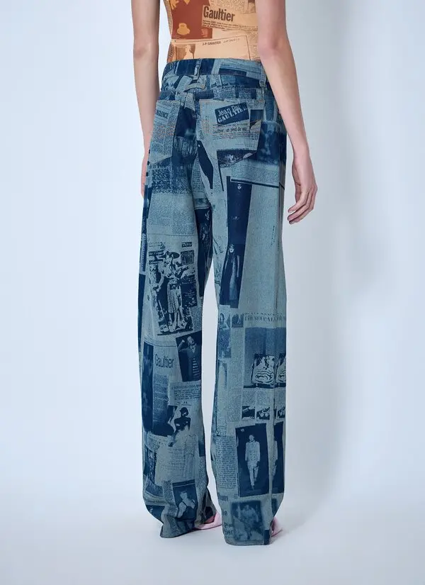 JEAN PAUL GAULTIER Newspaper Print Wide-leg Jeans