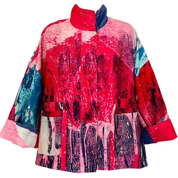 MAXJENNY Short Boxy Printed Jacket - Blue/red