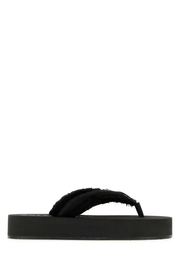 Balenciaga Satin Jet Leg Thong Slippers - Black