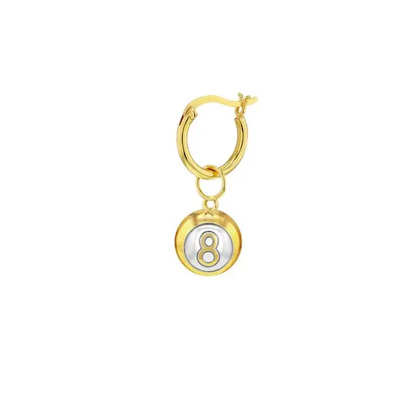 TRUE ROCKS 18kt Gold Plated & Sterling Silver 2-tone Mini 8 Ball Charm Hoop Earring - Gold/silver