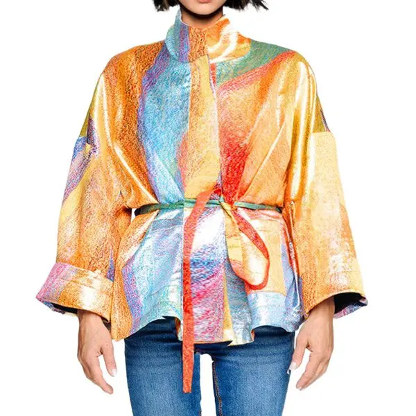 MAXJENNY Sculptural Square Boxy Jacket With Lurex Print - Yellow