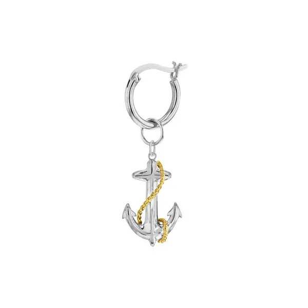 TRUE ROCKS Two Tone Sterling And 18kt Gold Plated Anchor Charm Hoop Earring - Silver