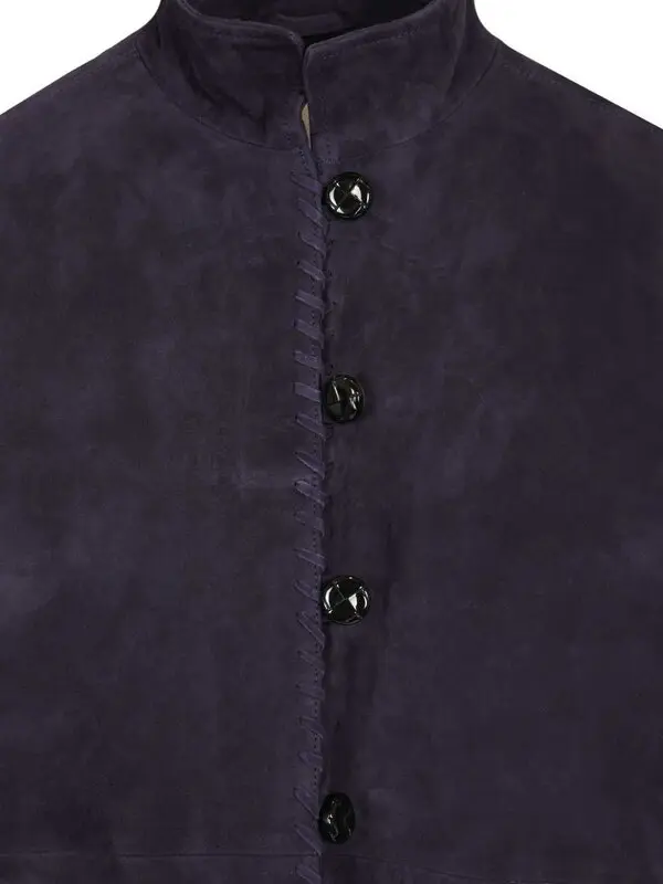 BLAZÉ MILANO Oversized Suede Jacket With Embroidered Detailing - Blue