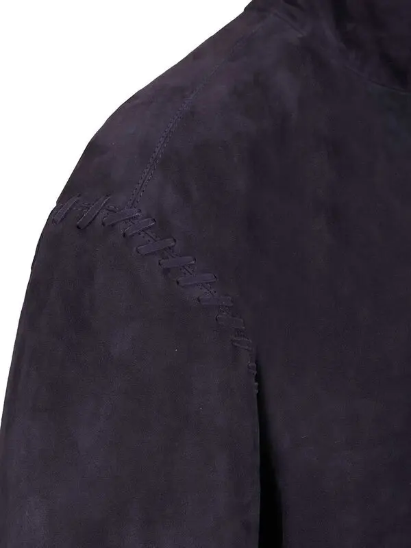 BLAZÉ MILANO Oversized Suede Jacket With Embroidered Detailing - Blue