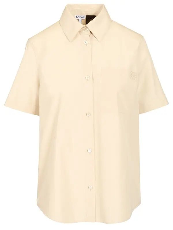 Loewe Short-sleeved Cotton Shirt With Godet Detail - Cream