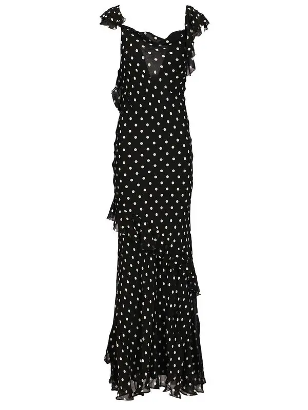 SELF-PORTRAIT Asymmetrical Gathered Jersey Long Dress - Black