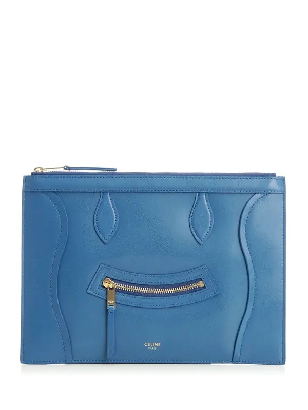 Celine Calfskin Clutch With Gold Hardware - Blue