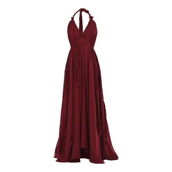 ZHENABIA Boho Maxi Dress With Hand-braided Embellishments - Red