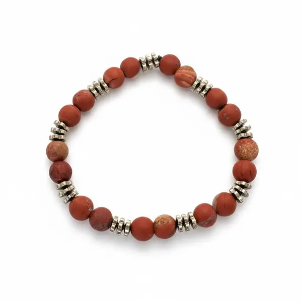 BY VIRGO Still Warm Jasper Stone Beaded Bracelet - Red